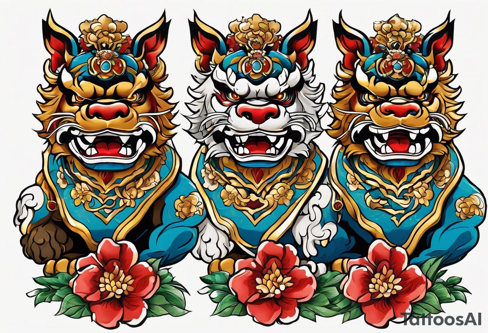 Okinawa style twin shisa dogs, one with open mouth, one with closed ...