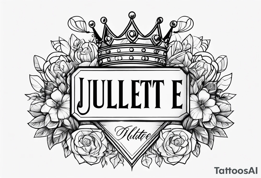 Name juliette with crown and hearts tattoo idea | TattoosAI