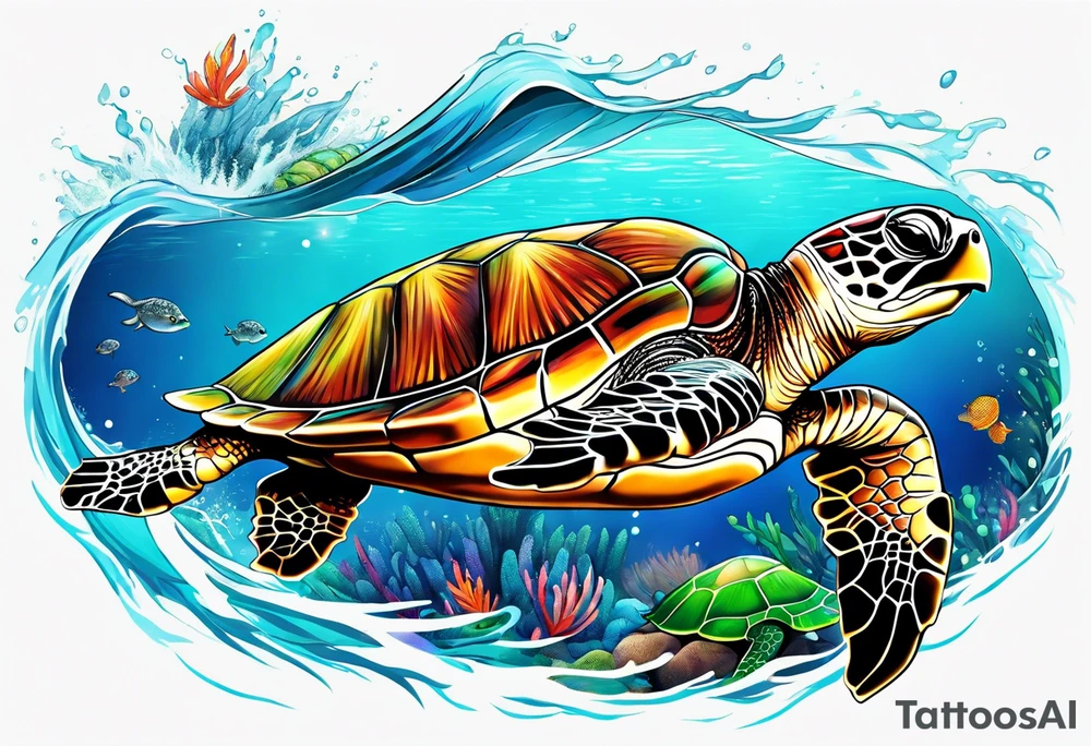 Mating sea turtles tattoo idea | TattoosAI