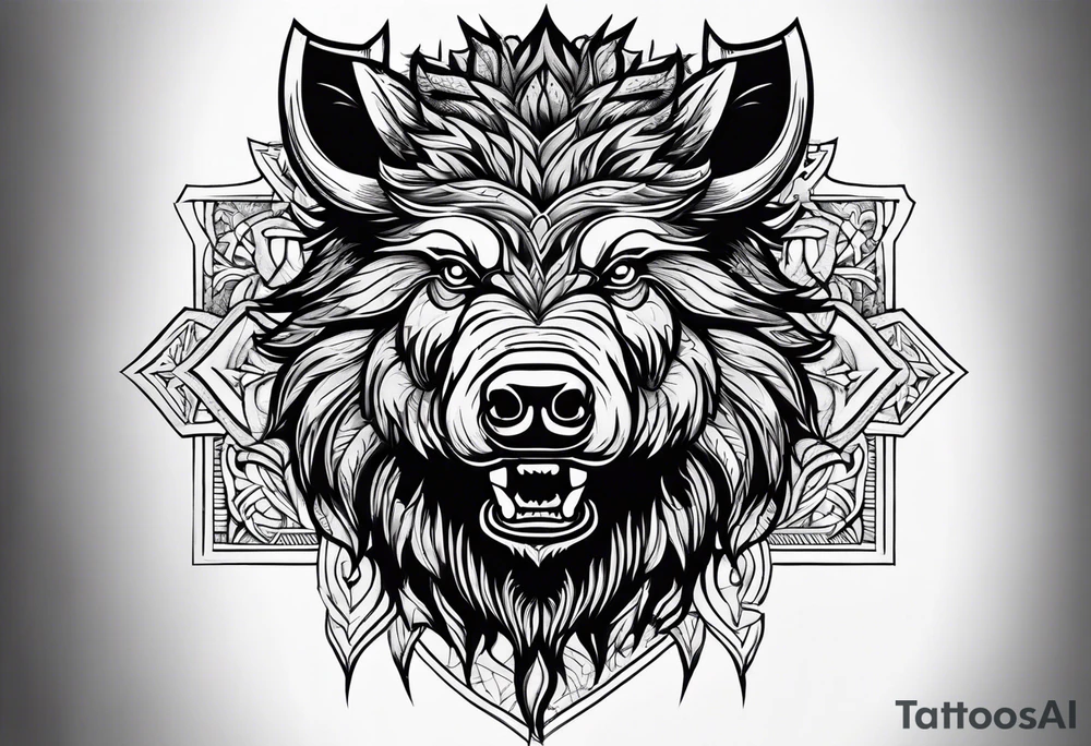 Angry boar front tattoo idea | TattoosAI