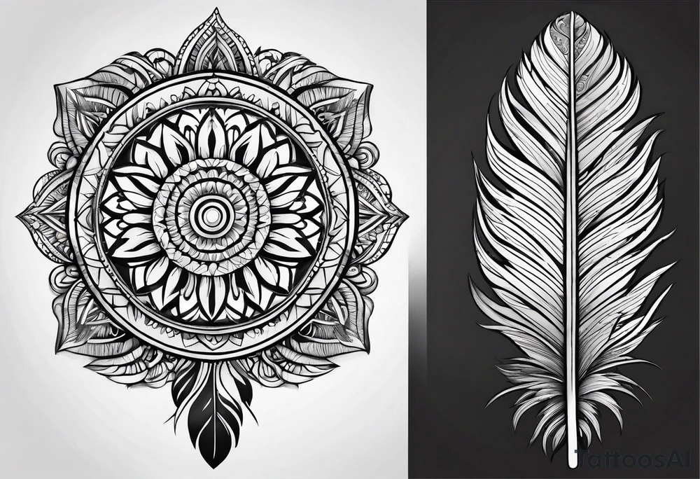 Mandala feather tattoo idea | TattoosAI