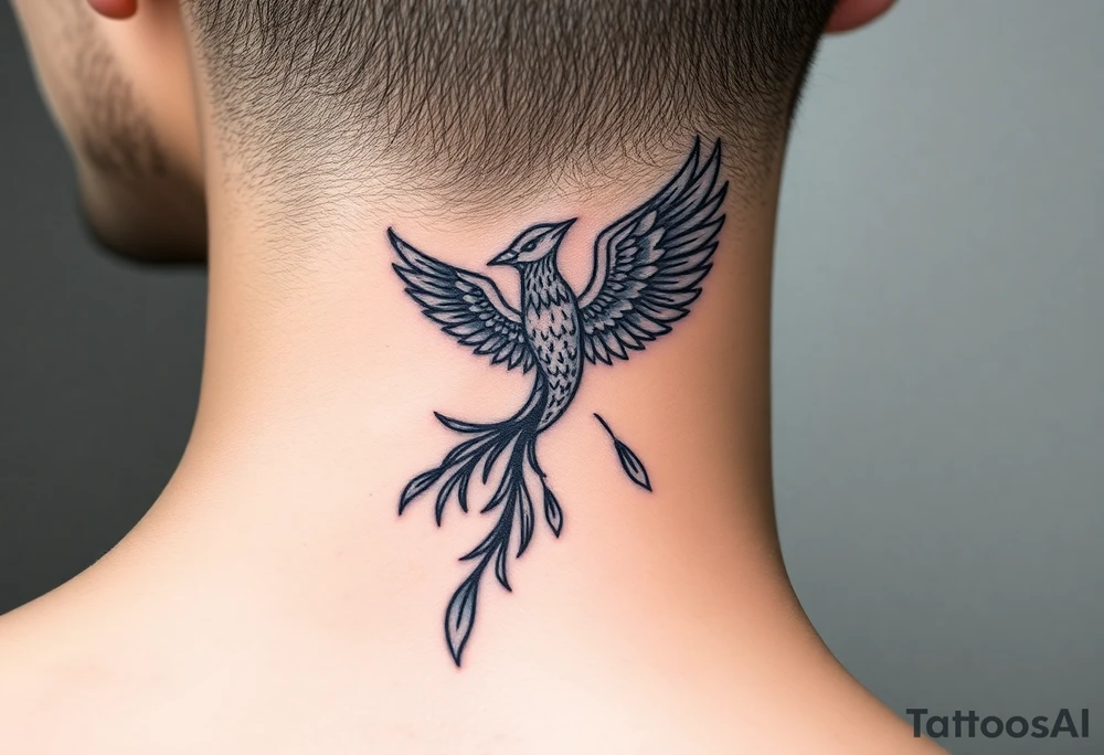 Magnificent phoenix rising from golden flames with trailing embers ...