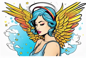 Comic book style art, girl angel side profile, with wings, with ...