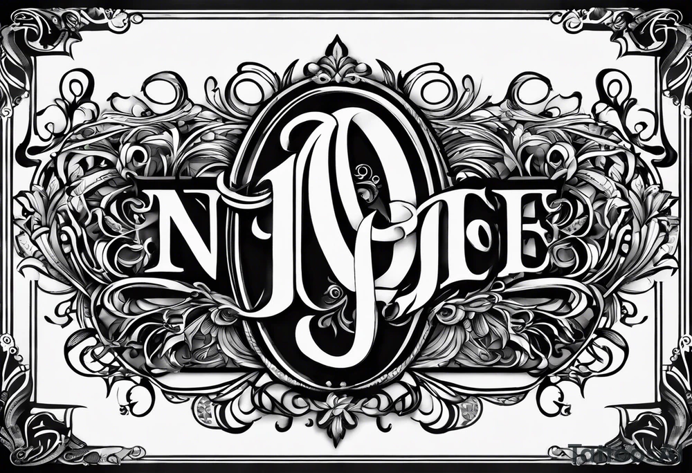 The initials N.A.J.E. in edwardian script surrounded by symmetrical ...
