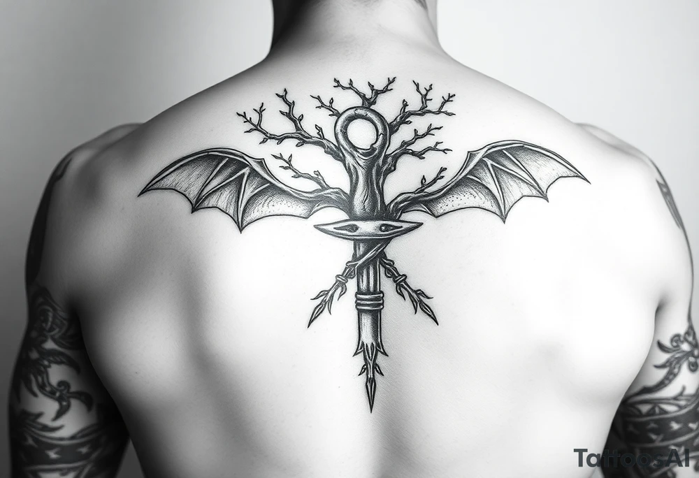 Poison tree wrapped around an ankh with bats surrounding forearm tattoo ...