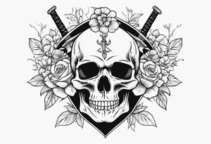 Skull with a sword stabbing through chin all the way to the top of head ...