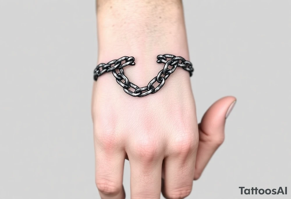 Chains wrapped on thumb and pointer finger connecting together on the ...