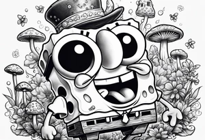 Spongebob taking psychedelic mushrooms tattoo idea | TattoosAI