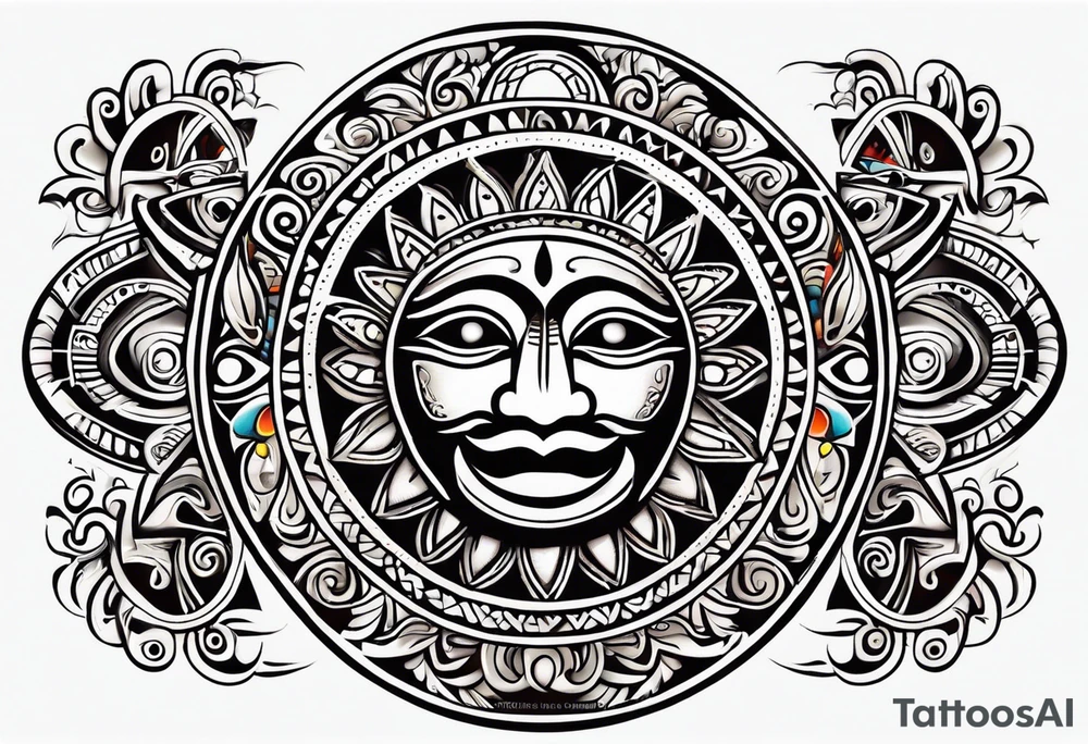Puerto Rican taino tribal sun tattoo idea | TattoosAI