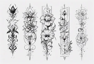 Design a vertical tattoo where shapes and lines, excluding flowers ...