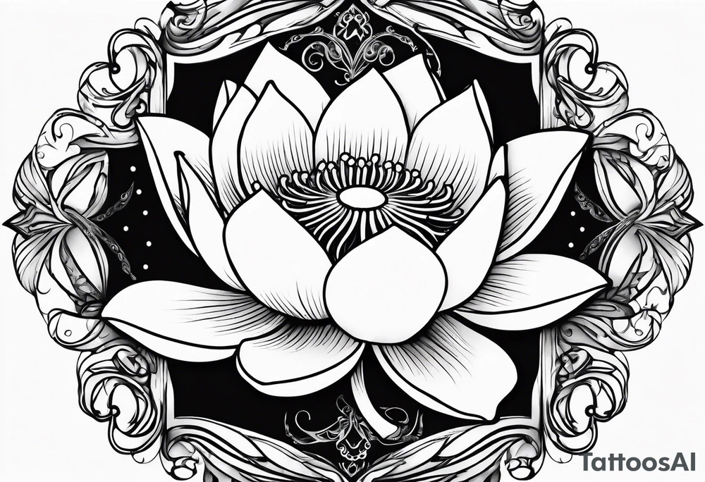 Lotus flower with fire and Aries symbol tattoo idea | TattoosAI