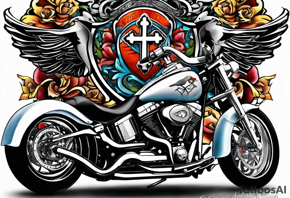 Waymakers Motorcycle Ministry with cross and a dove tattoo idea | TattoosAI