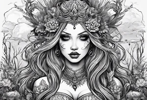 Swamp mermaid, ugly, creepy, undead hairless tattoo idea | TattoosAI