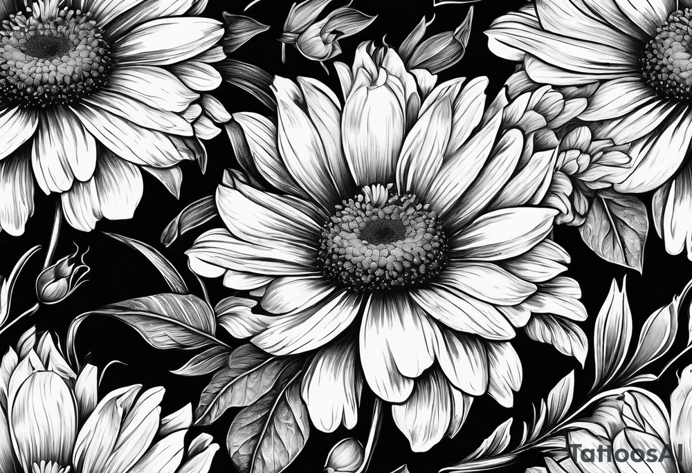 A vintage vertical design of a daisy and a rose with gladiolus flowers ...