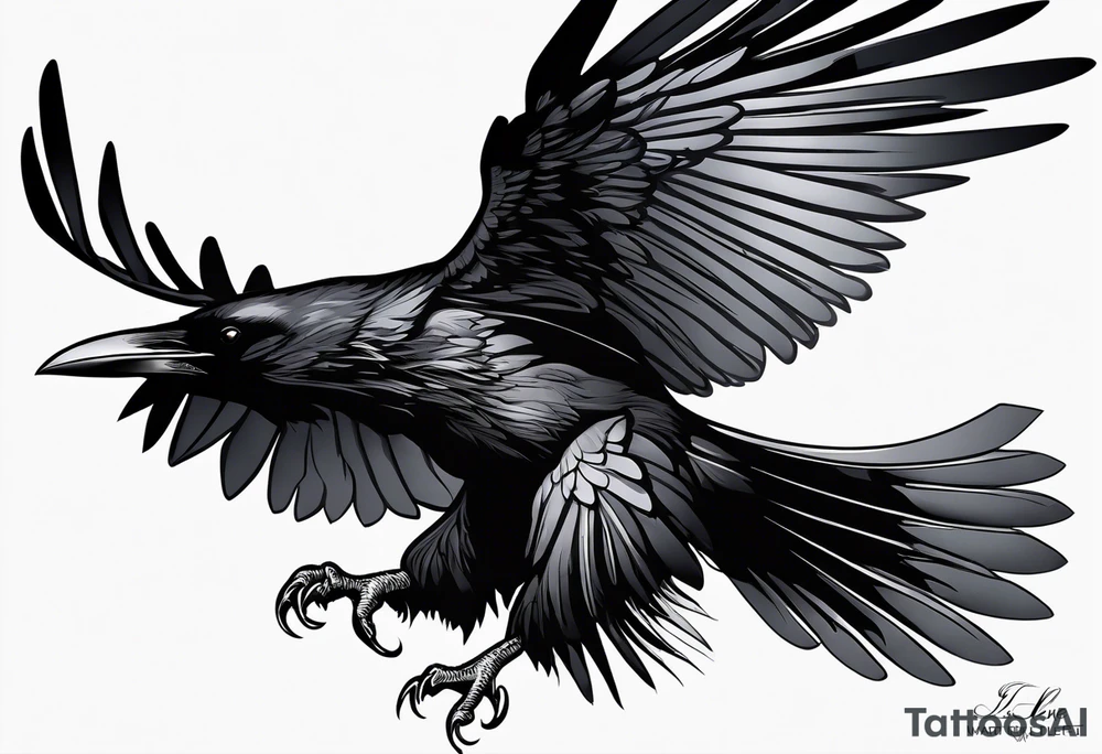 Raven in flight with wings spread tattoo idea | TattoosAI