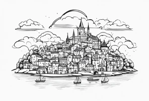 Cloud medieval town tattoo idea | TattoosAI