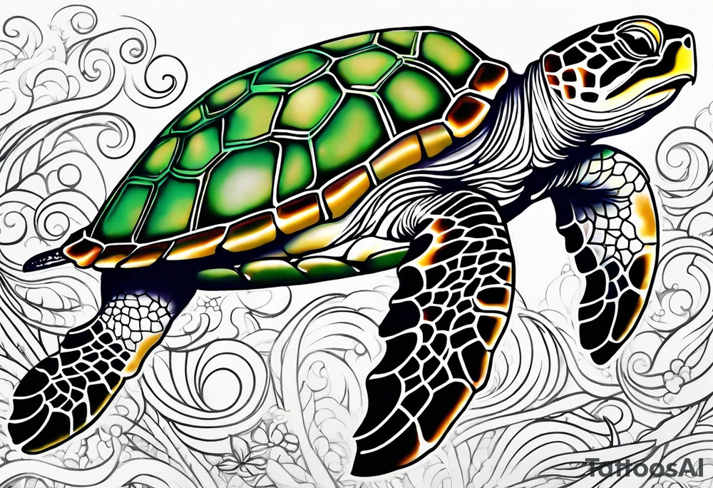 Green sea turtle tattoo idea | TattoosAI