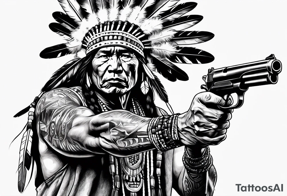 Native American With Gun tattoo idea | TattoosAI