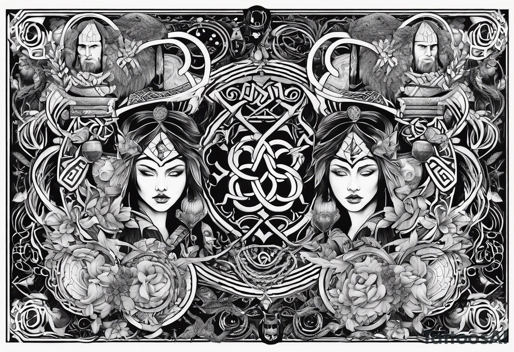 Nordic gods with runes and knots tattoo idea | TattoosAI