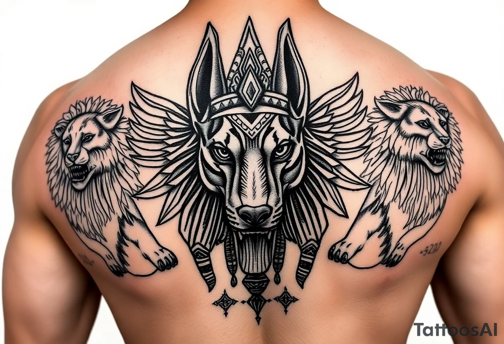 Egyptian Anubis god face muscle in Egypt style dog face surrounded ...