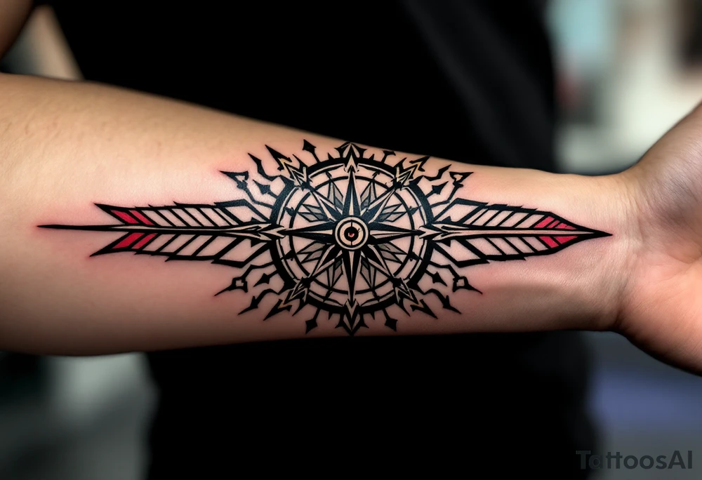 Compass/clock with a large native american arrow tattoo idea | TattoosAI