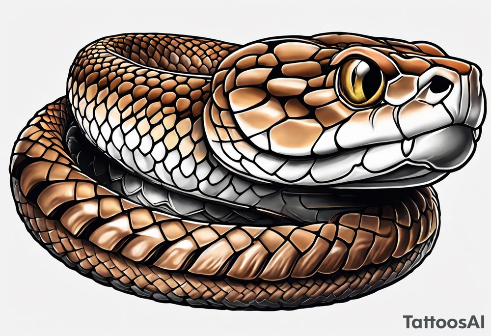 Copperhead coiled up with head turned up and mouth open and copper ...