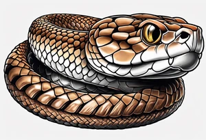 Copperhead coiled up with head turned up and mouth open and copper ...