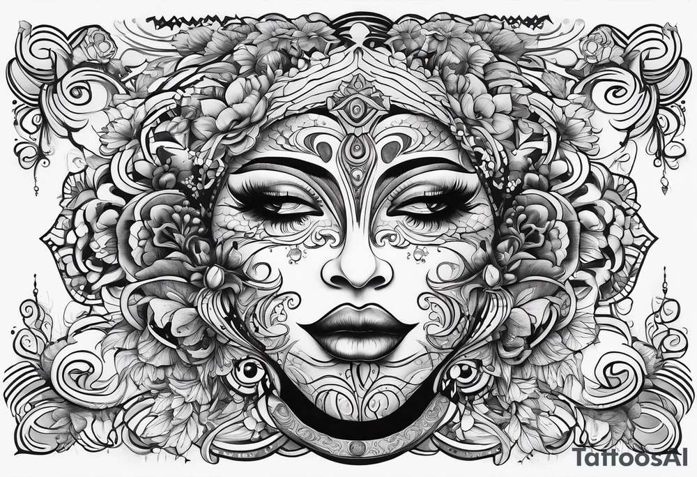 Elongated cartoon face mouth open white eyes tattoo idea | TattoosAI