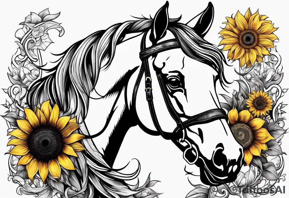 Horse, compass, sunflower tattoo idea | TattoosAI