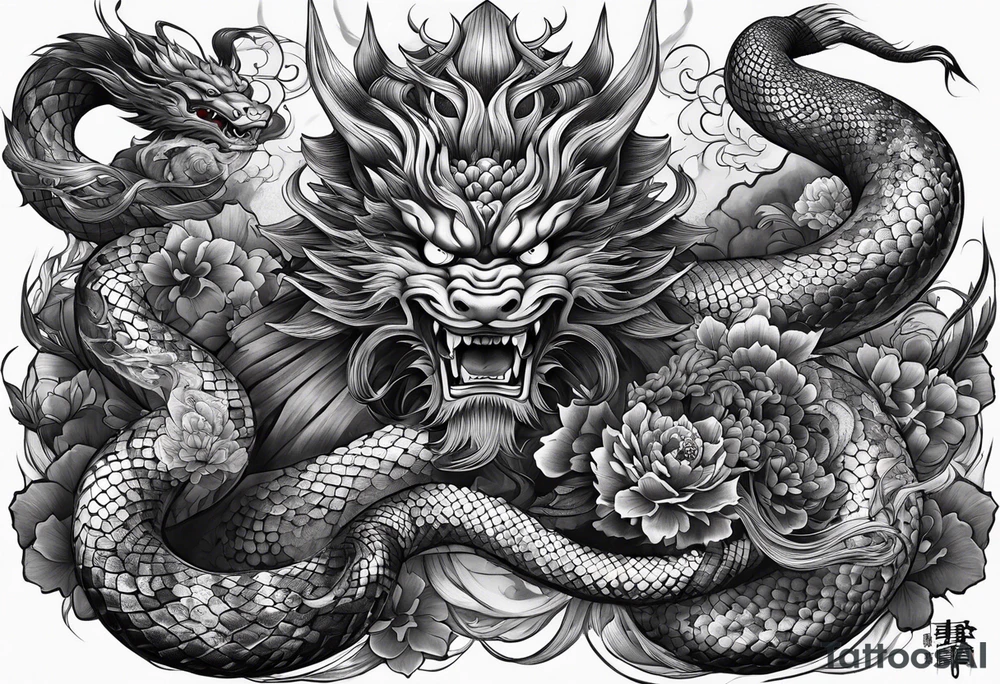 Japanese samurai Style tattoo with snake demons tattoo idea | TattoosAI