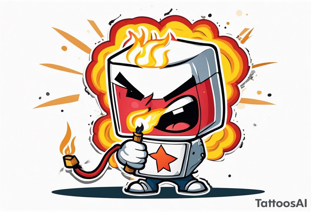 Stick of dynamite character is trying to blow out his own burning fuse ...