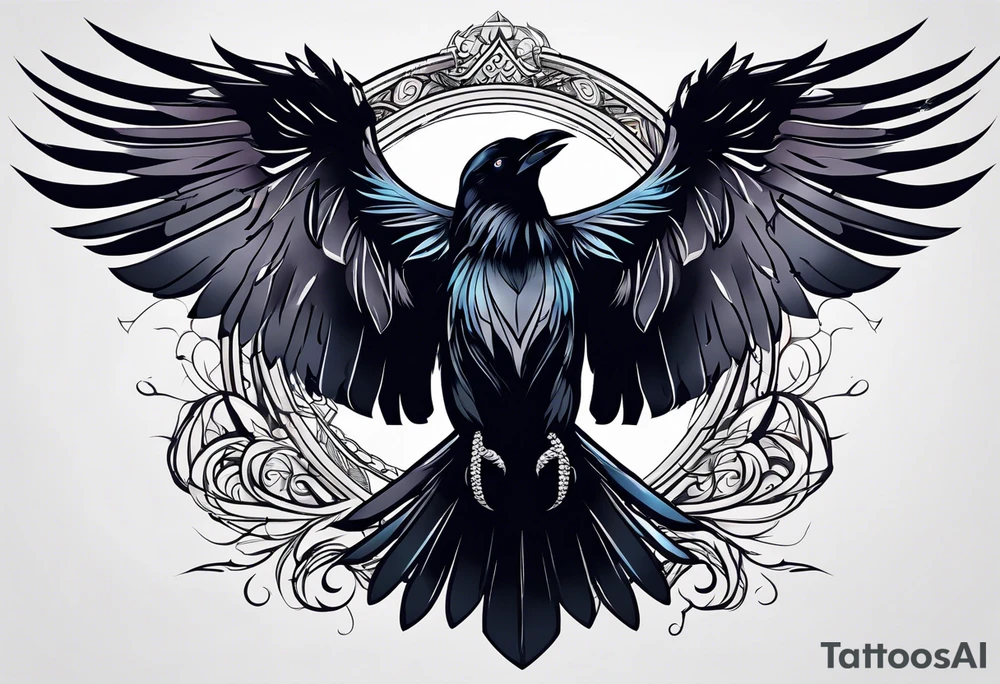 Attacking raven in viking style tattoo idea | TattoosAI