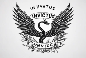 WING, SNAKE, LAUREL WREATH AND THE WORD INVICTUS tattoo idea | TattoosAI
