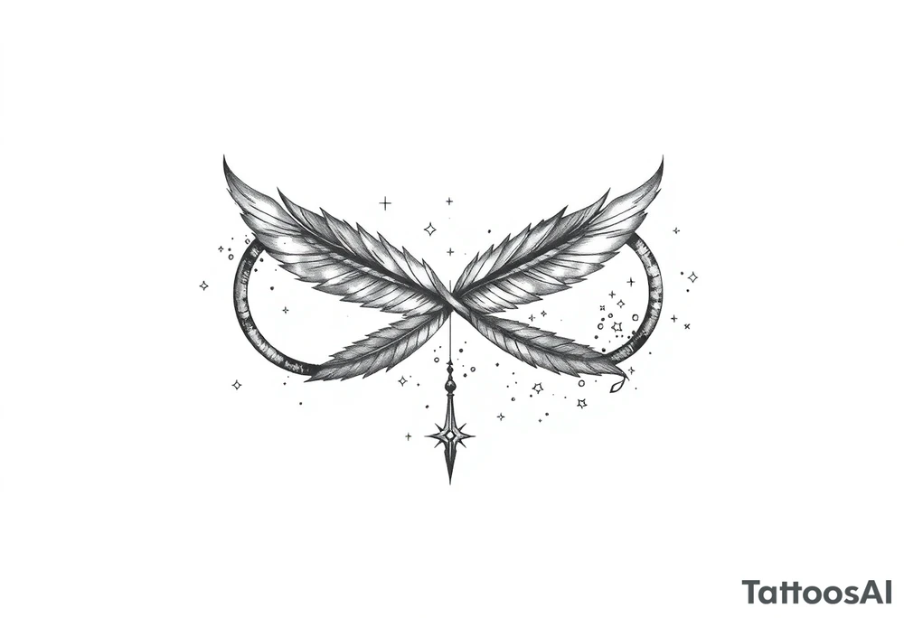 Infinity symbol woven with floating feathers and stardust tattoo idea ...