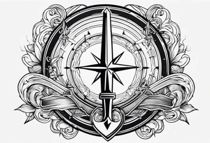 Sword, wave, bolt, compass tattoo idea | TattoosAI