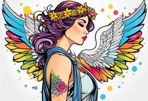 Comic book style art, girl angel side profile, with wings, with ...