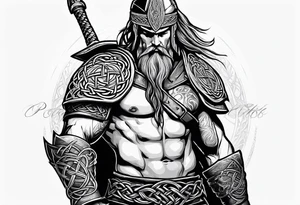 Full body side profile of a celtic warrior with weapons tattoo idea ...