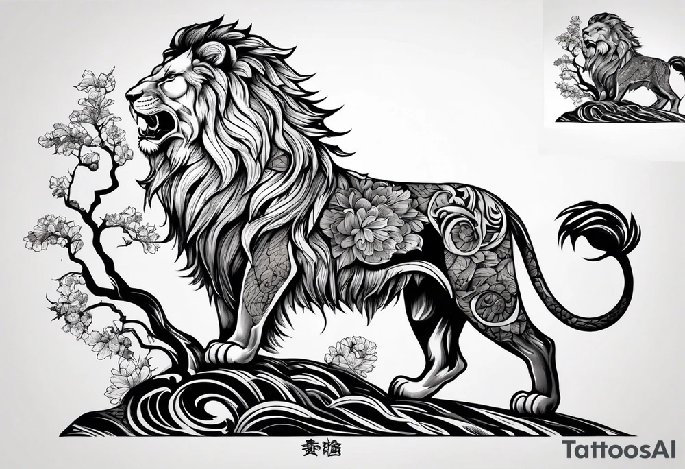 Oak tree shaped as roaring lion tattoo idea | TattoosAI