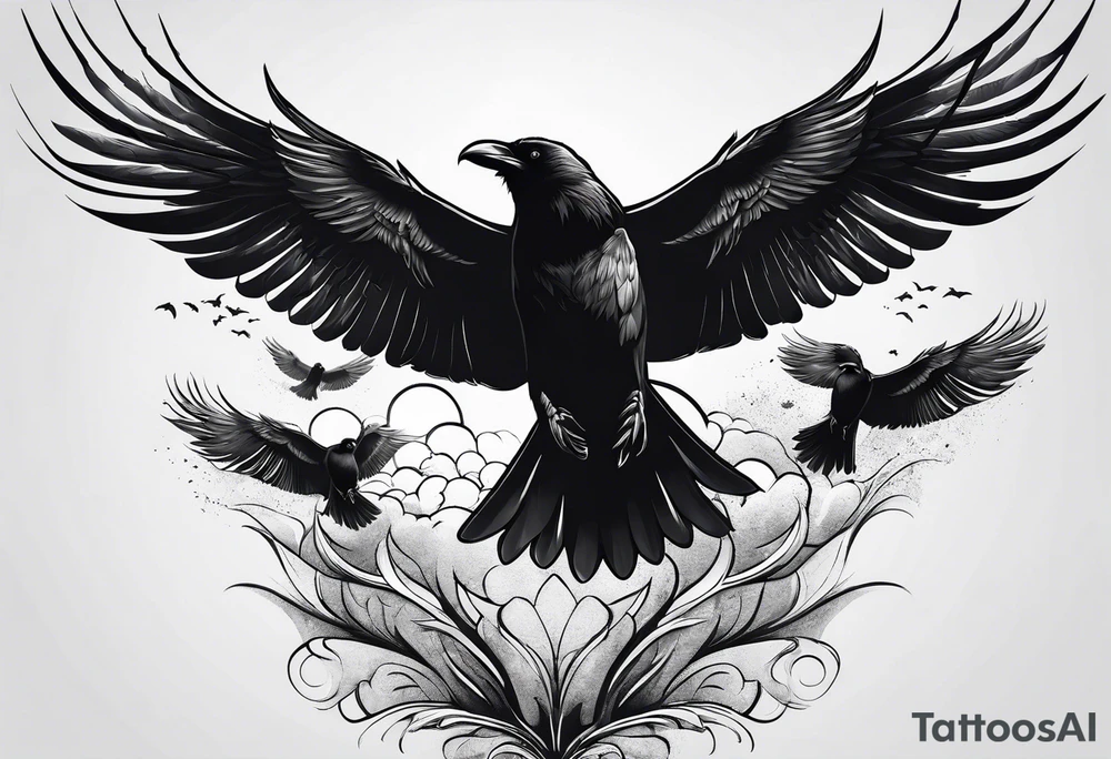 3 crows flying tattoo idea | TattoosAI