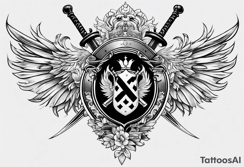 Family crest cool looking with swords tattoo idea | TattoosAI