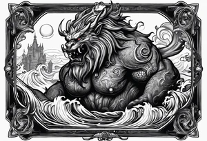 Aquarius water bearer monster. Dark. With a gothic frame and ...