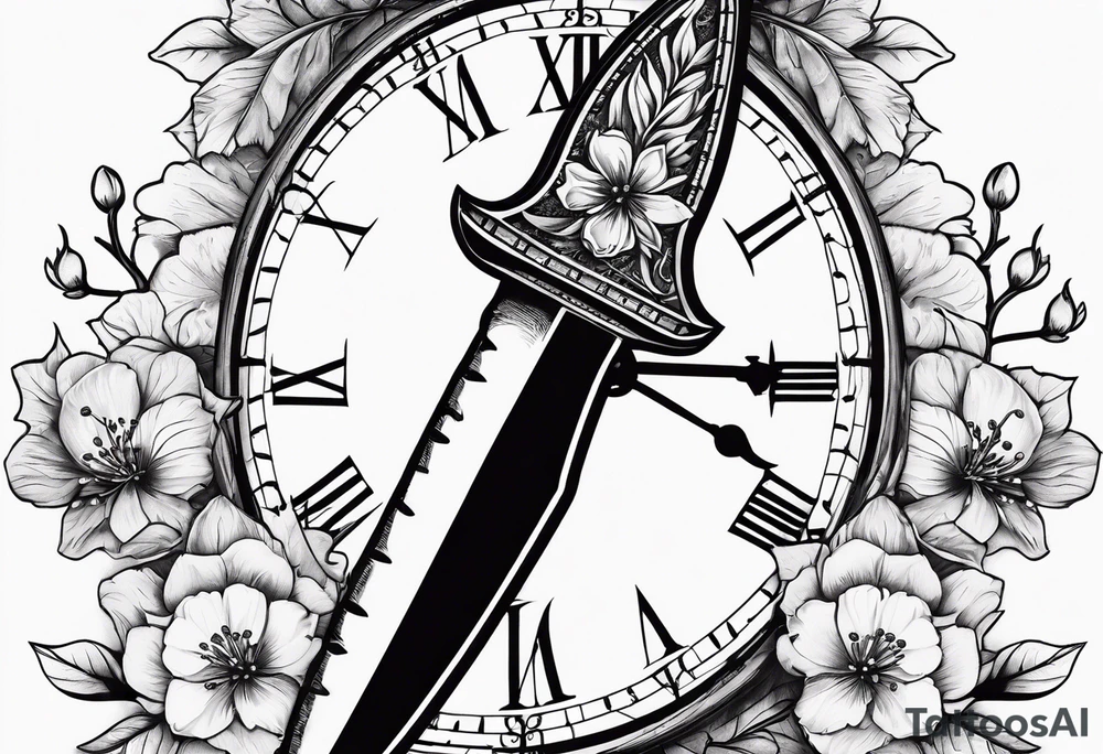 Dagger with hourglass and cherry blossom petals and shadow clock ...