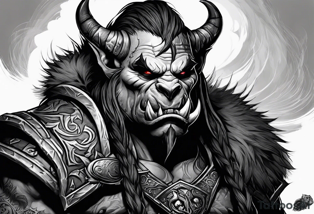 Orc from world of warcraft with a dead dire wolf pelt on its head ...