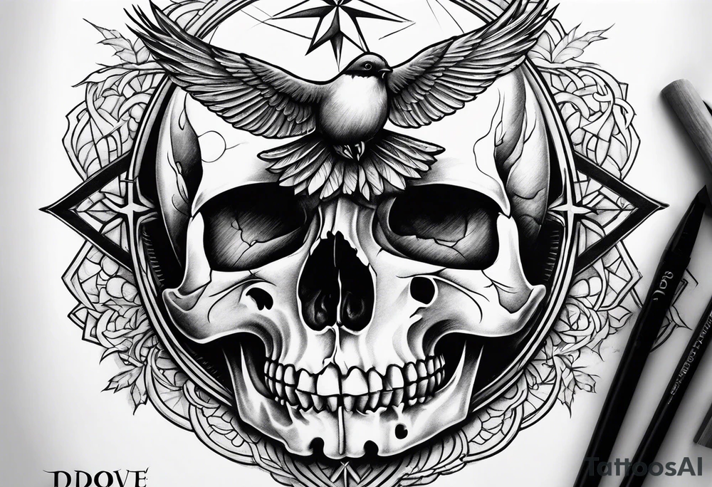 Dove skull compass tattoo idea | TattoosAI