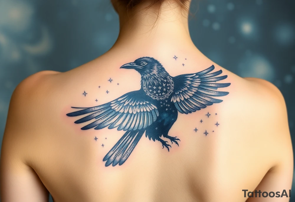 Raven with starry sky background with zodiac constellations in it with ...