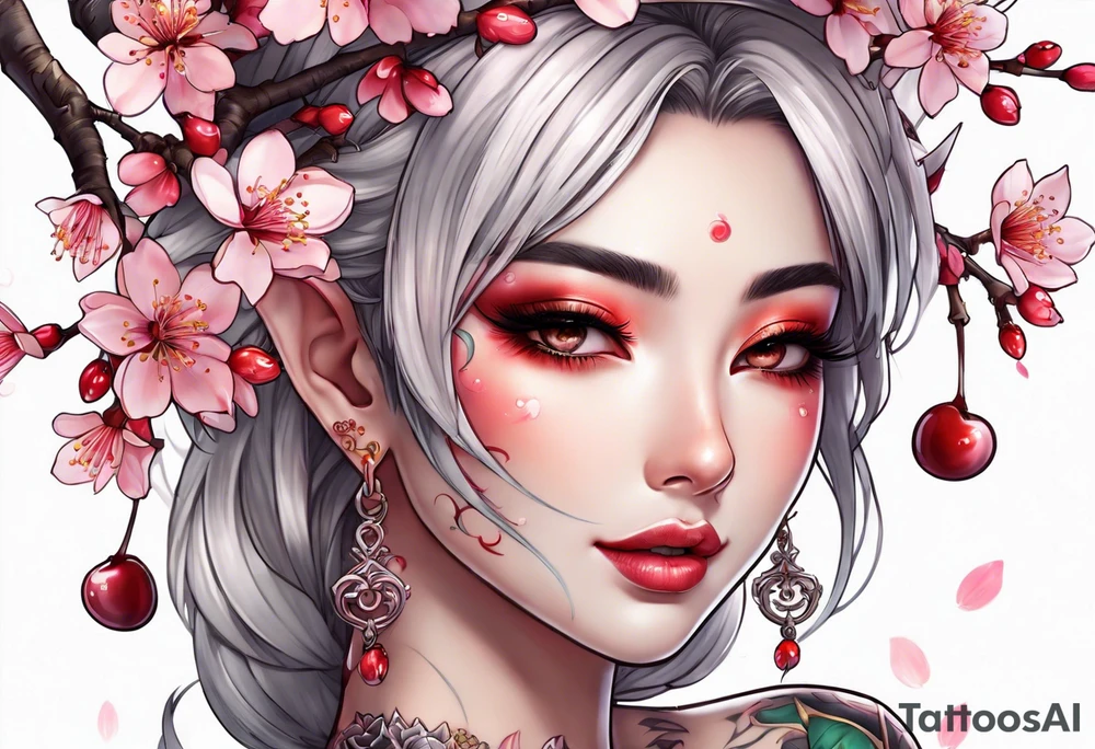 Sakura elf Cherry blossoms full body tattoo idea | TattoosAI
