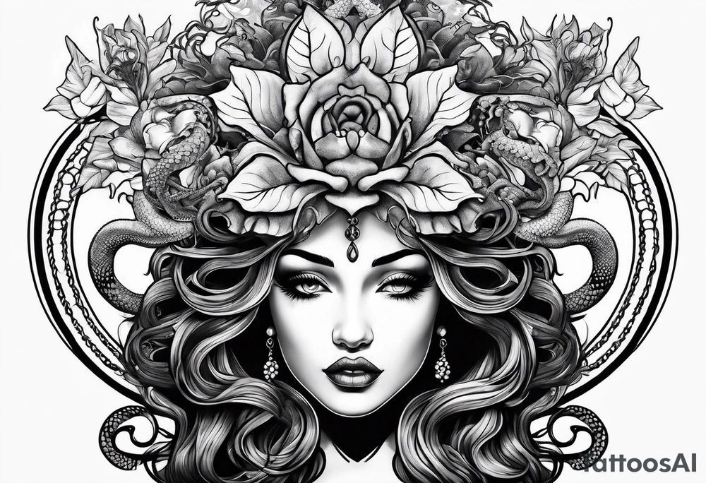Medusa with venus fly traps instead of snakes tattoo idea | TattoosAI