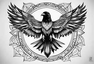 Symmetrical outlines of a flying crow tattoo idea | TattoosAI