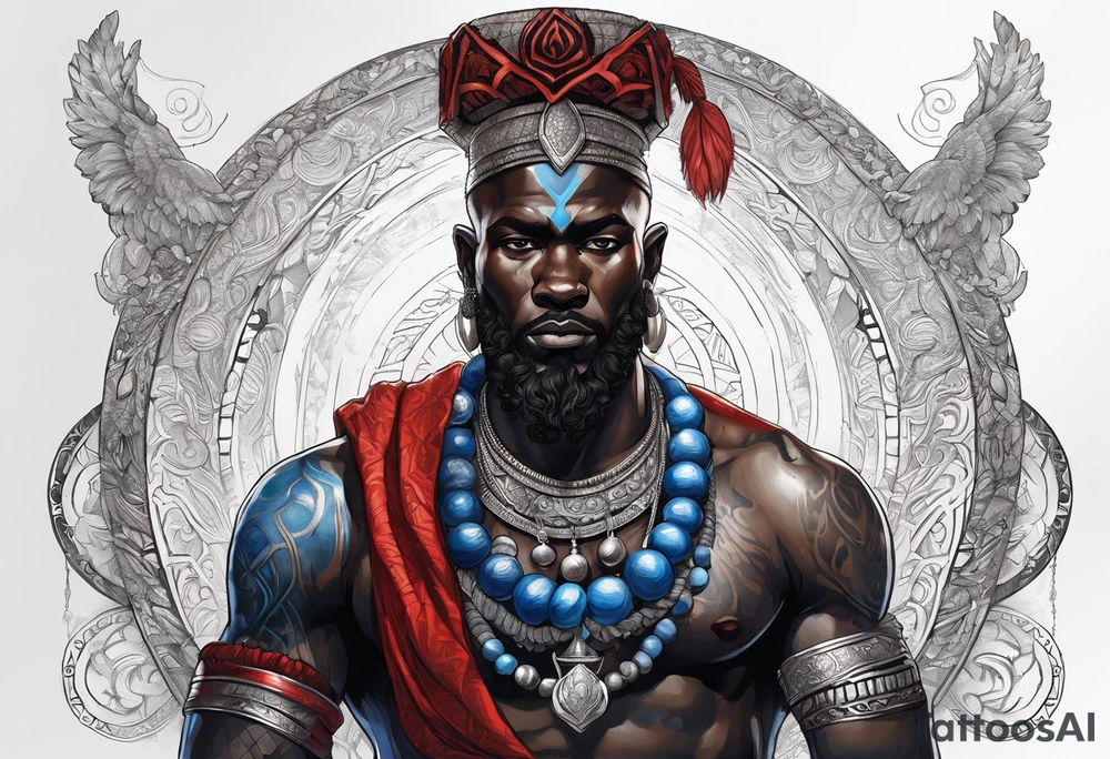 Black Skinned african god of war with a small silver crown, no armor ...