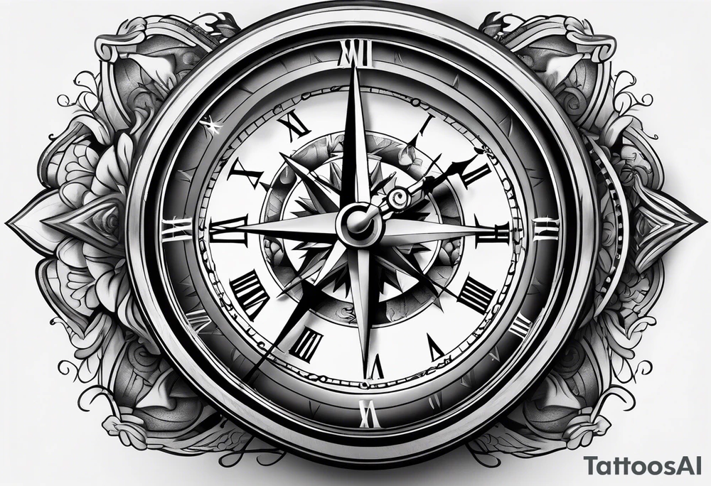 Compass and clock tattoo idea | TattoosAI